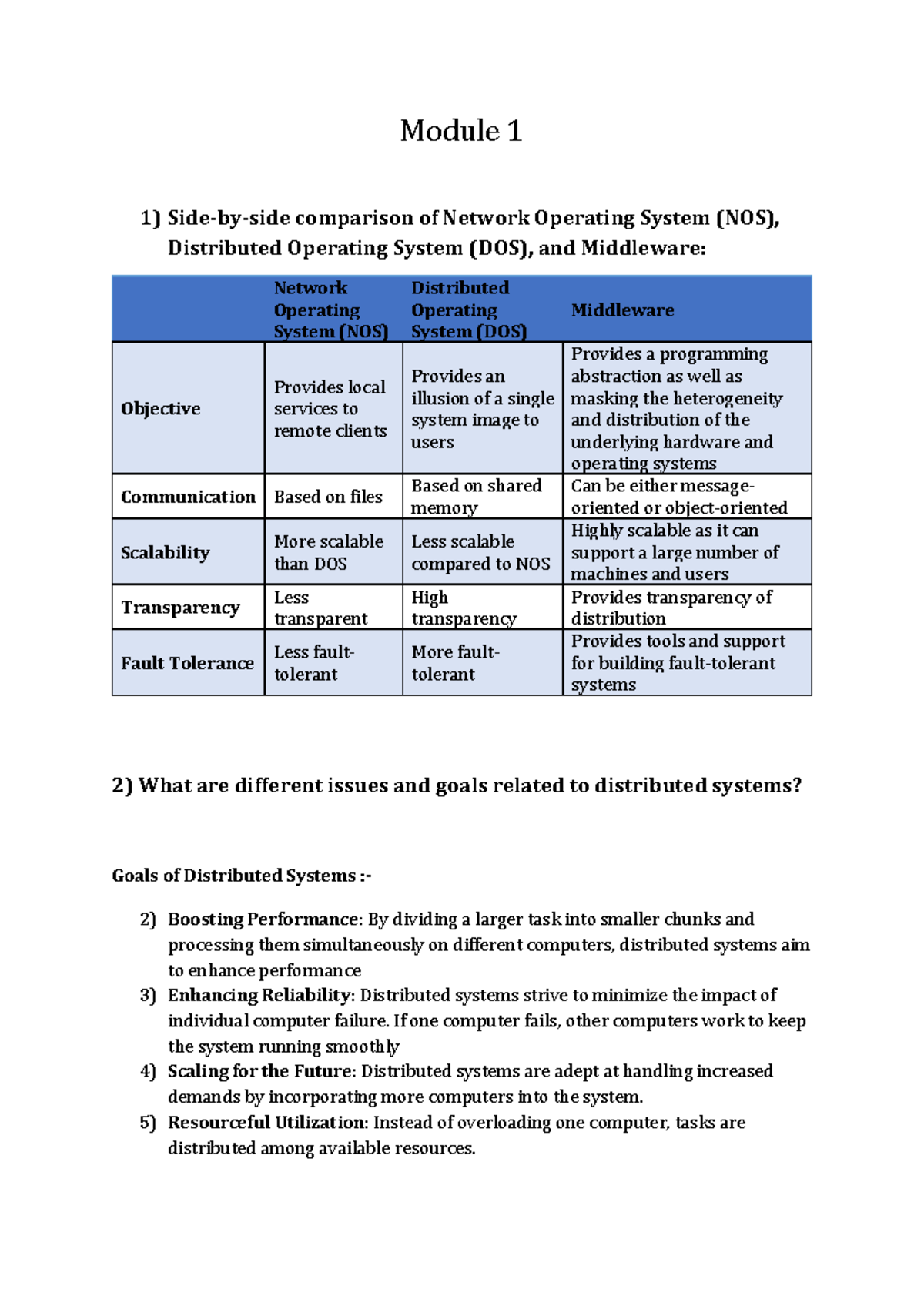 DC IMP answers Module wise - Module 1 1) Side-by-side comparison of Network Operating System ...