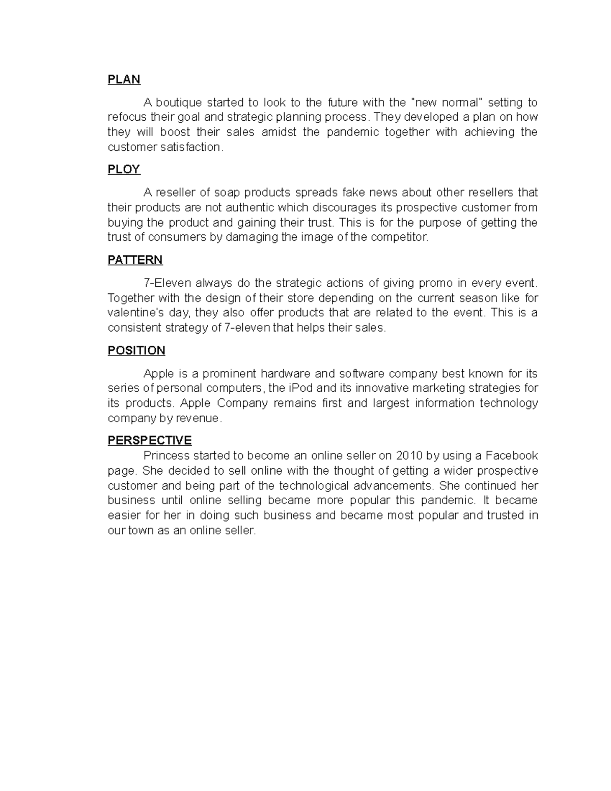 5 Ps of strategy - mgt - PLAN A boutique started to look to the future ...