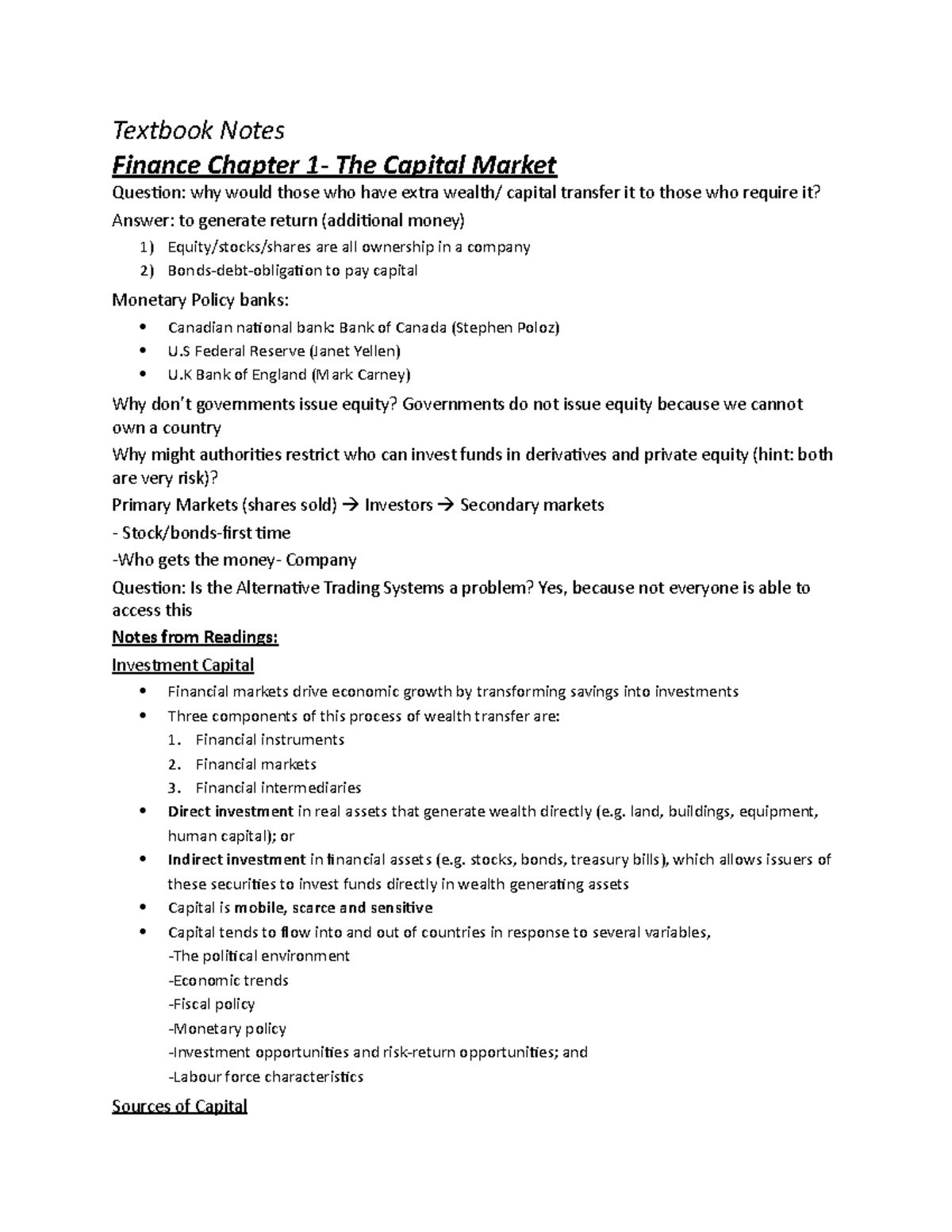 Textbook Notes - Textbook Notes Finance Chapter 1- The Capital Market ...
