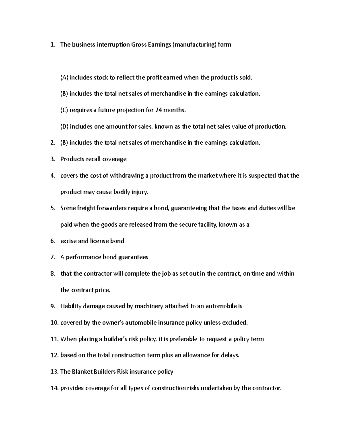 Busmgt 590 35 - notes - The business interruption Gross Earnings ...