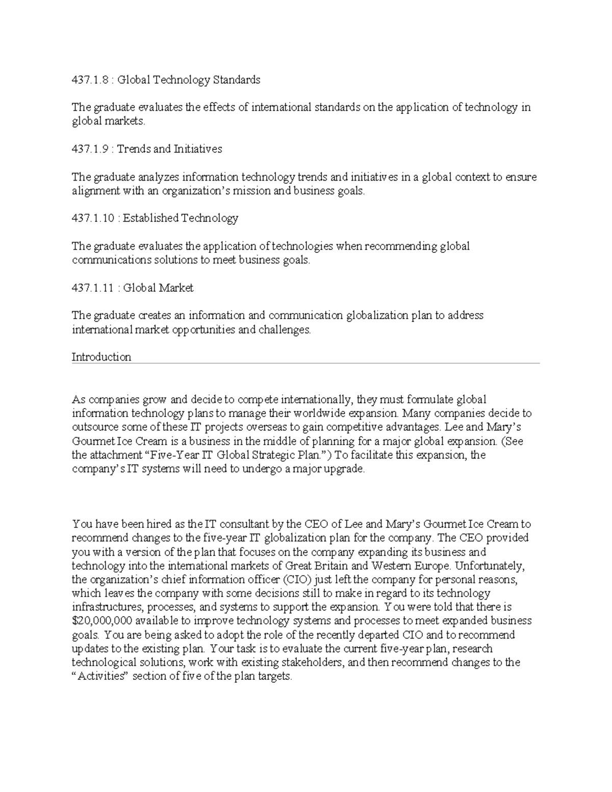 Task 1- Globalization Plan - 437.1 : Global Technology Standards The ...