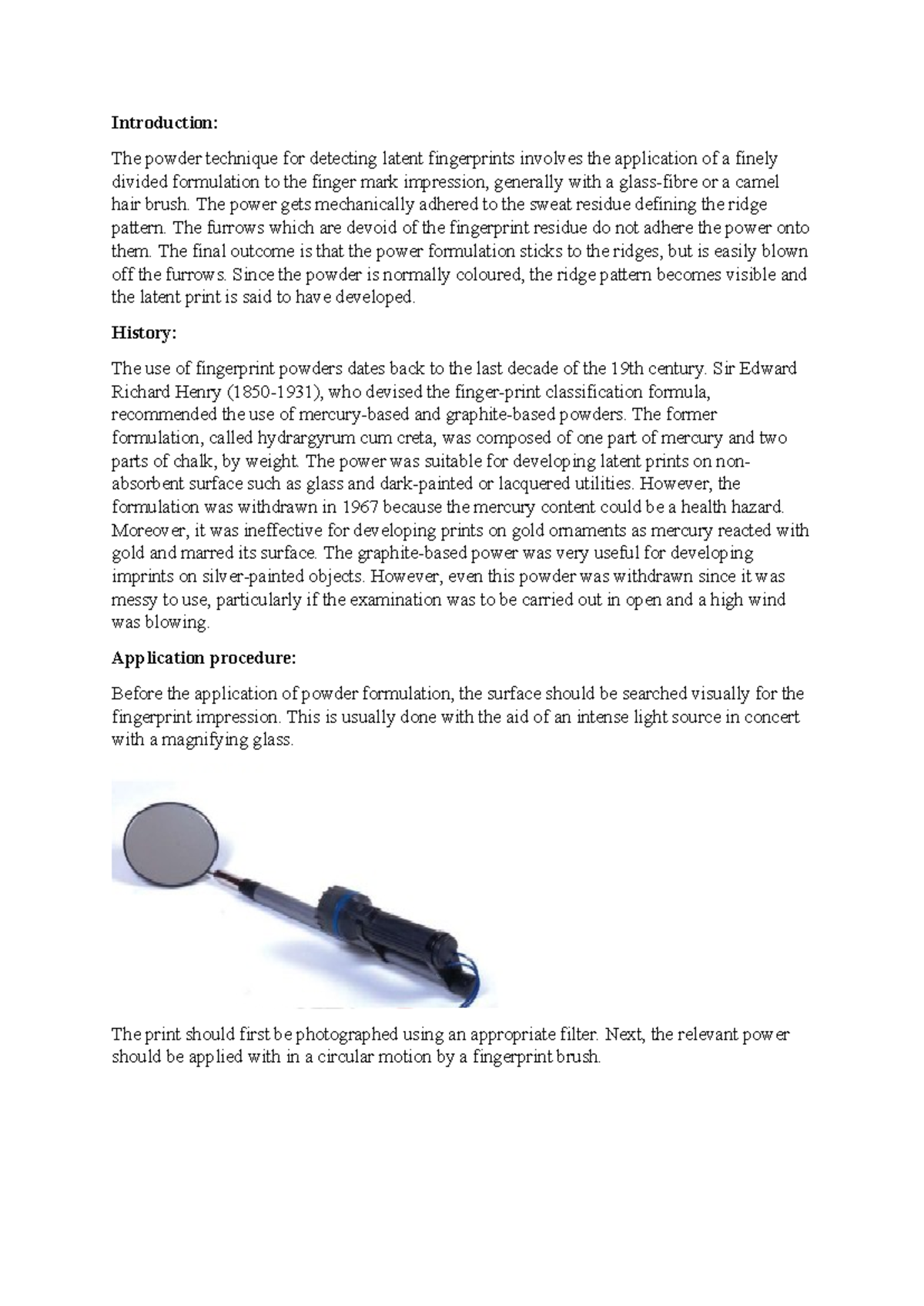 Development of fingerprints using powder methods - Introduction: The ...