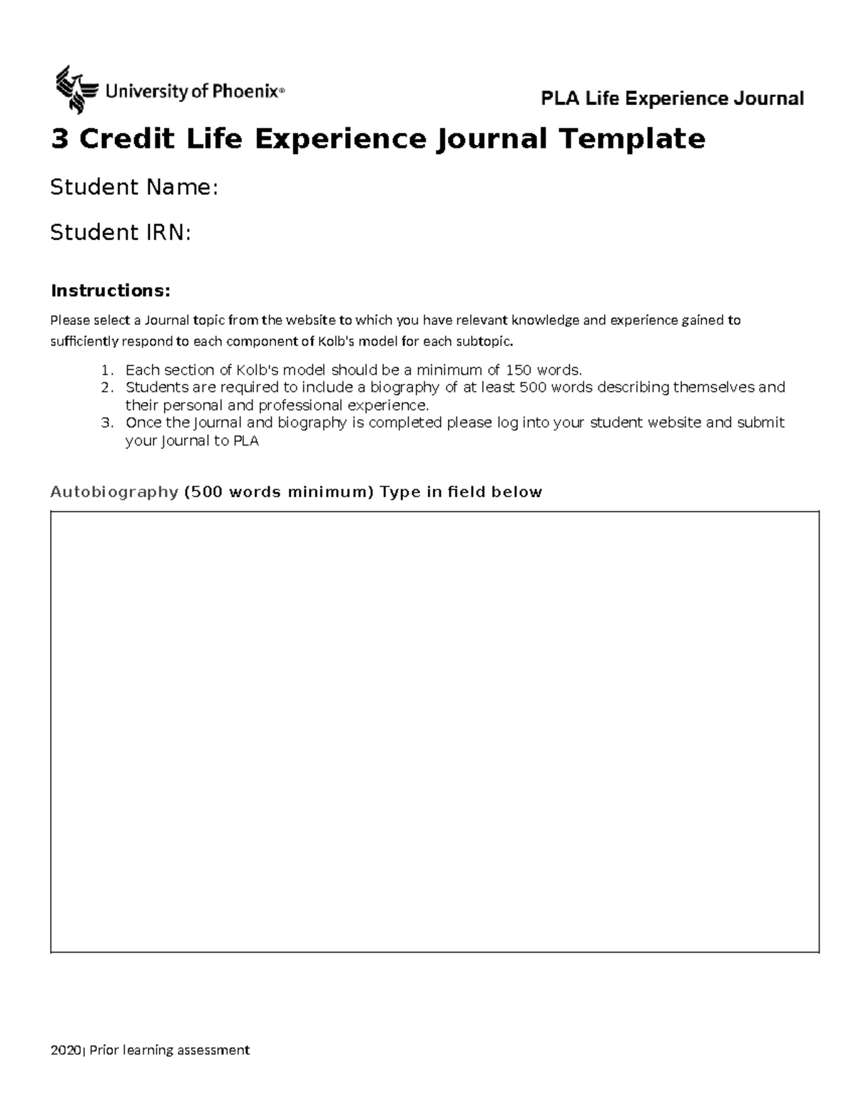 3 Credit Journal Template - 3 Credit Life Experience Journal Template ...