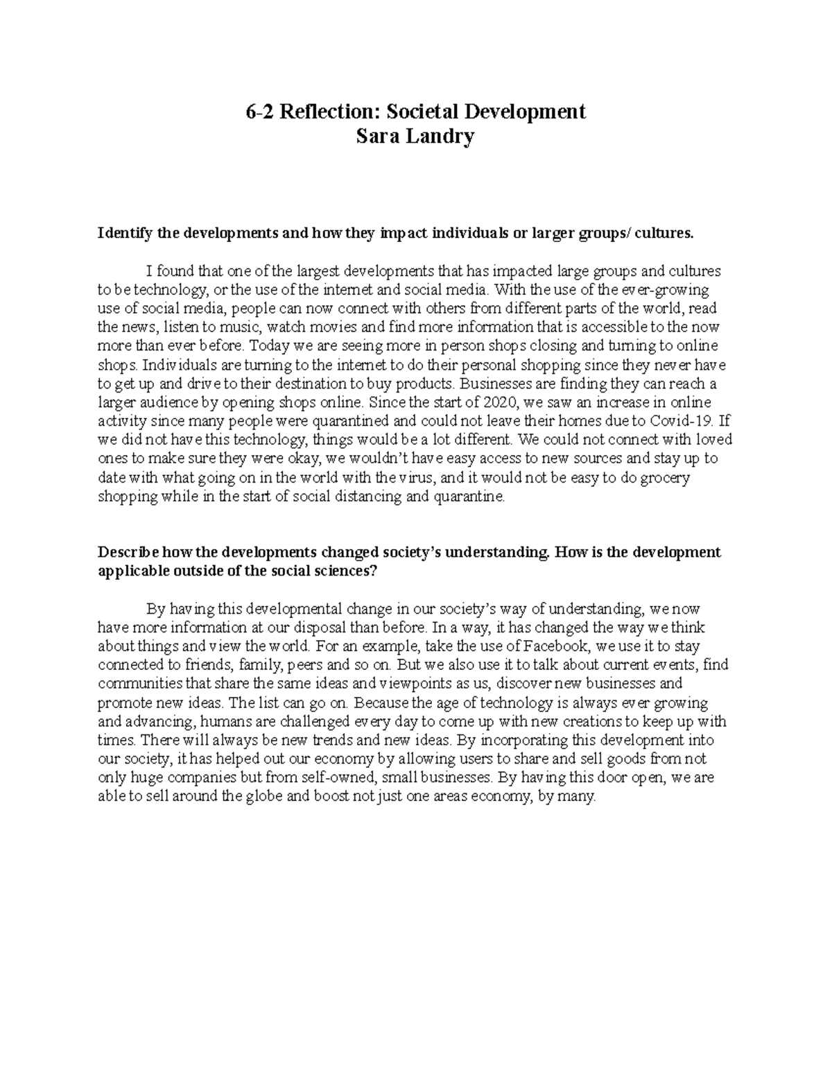 6-2 Reflection Societal Development Sara Landry - 6-2 Reflection ...