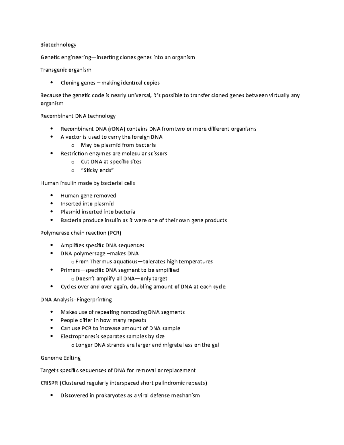 Chapter 12- BIO - Lecture notes 12 - Biotechnology Genetic engineering ...