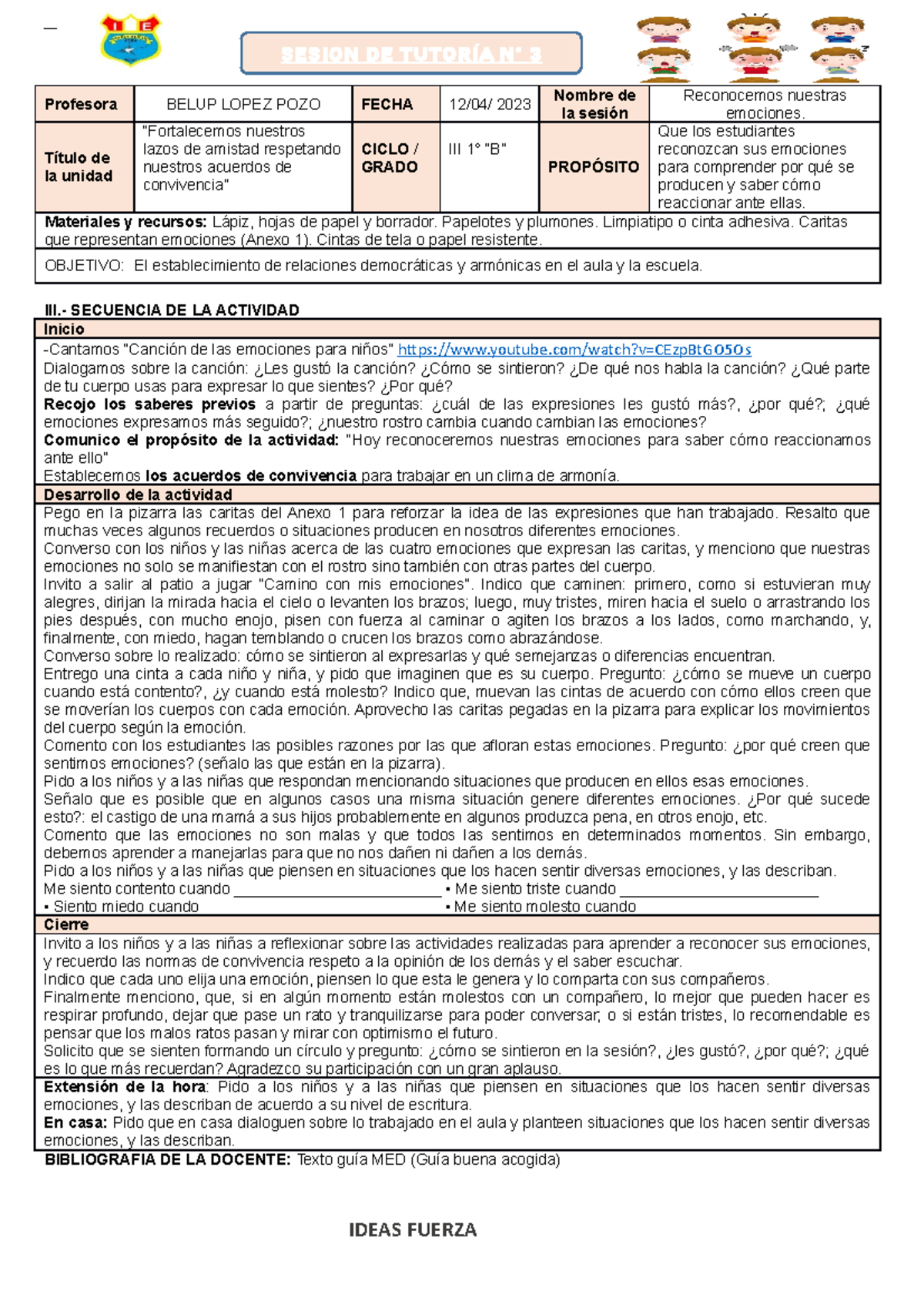 Tutoria Emociones 12 Abril - Profesora BELUP LOPEZ POZO FECHA 12/04 ...