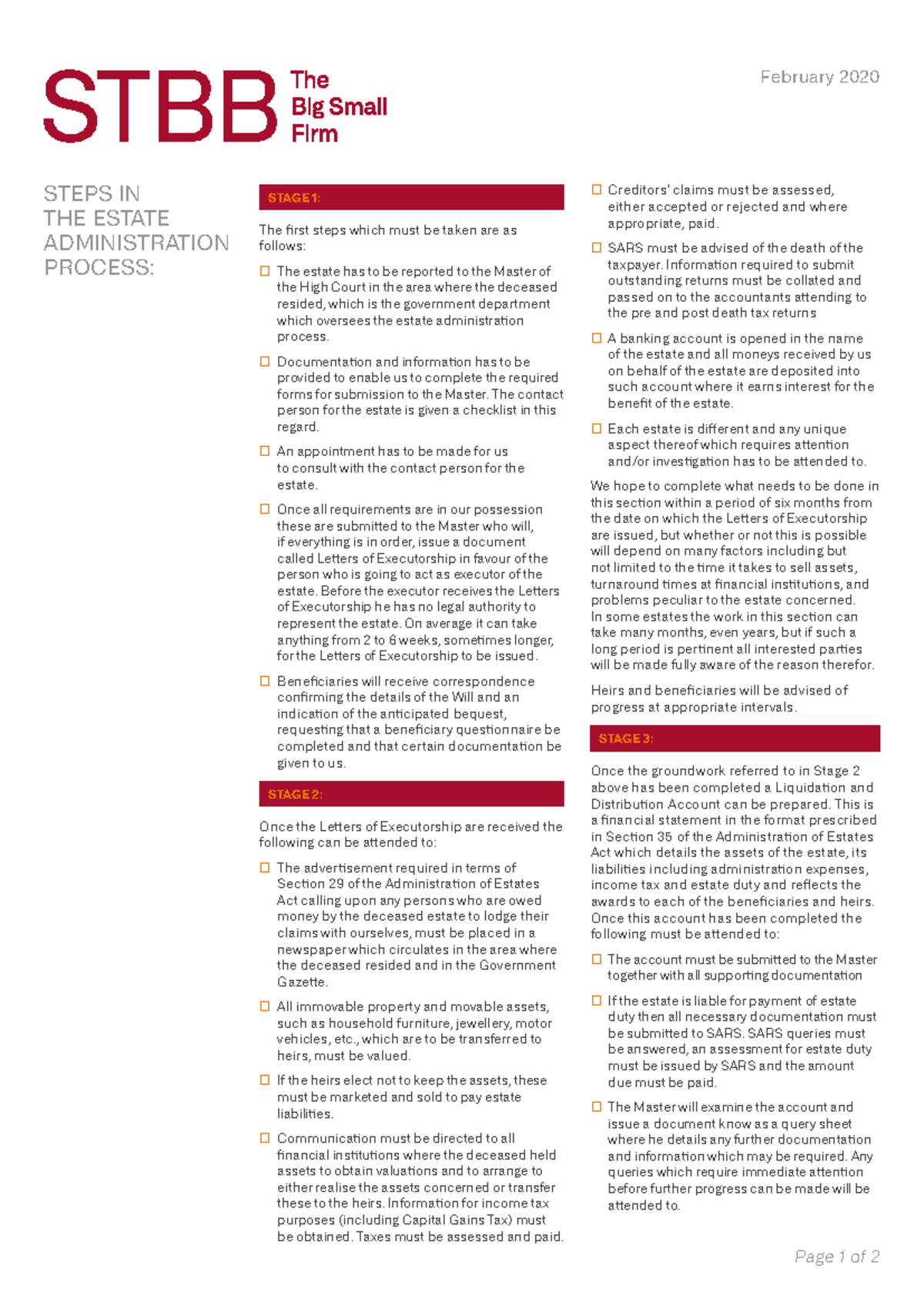 Steps in the Estate Administration Process - February 2020 STEPS IN THE ...