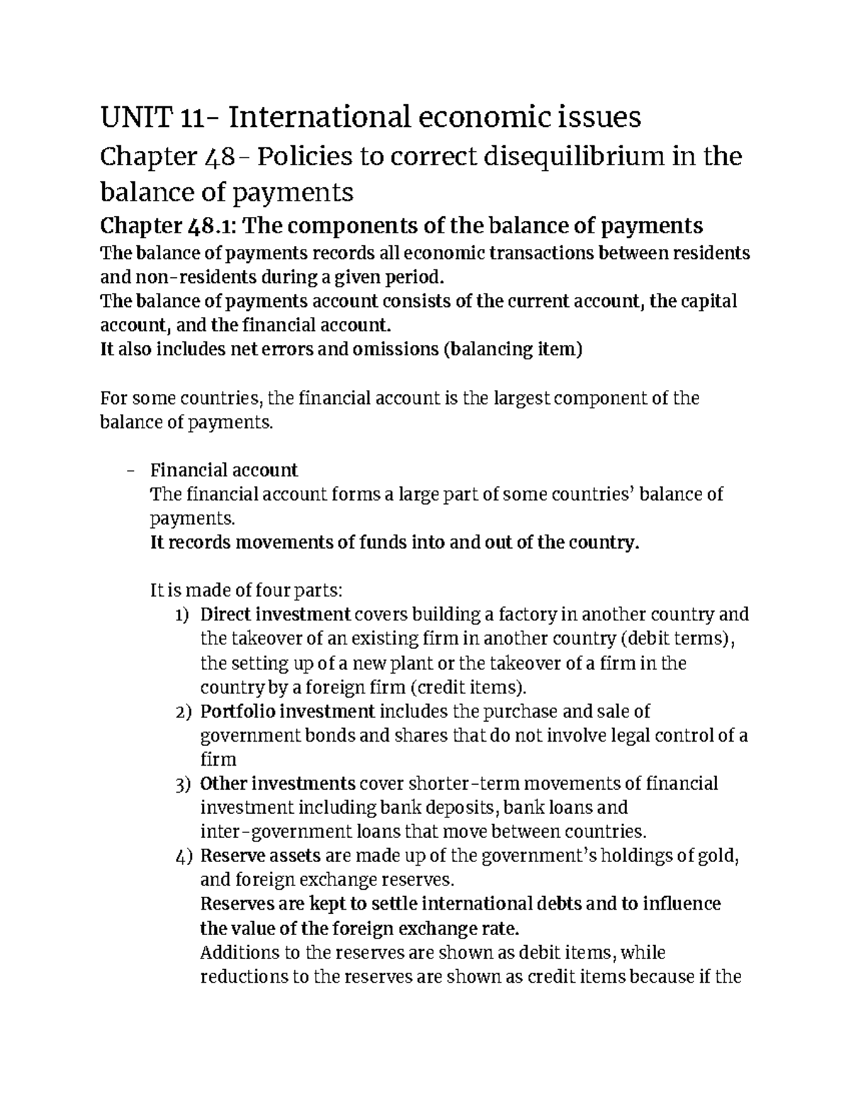 Unit 11 A level Economics Notes - UNIT 11- International economic ...