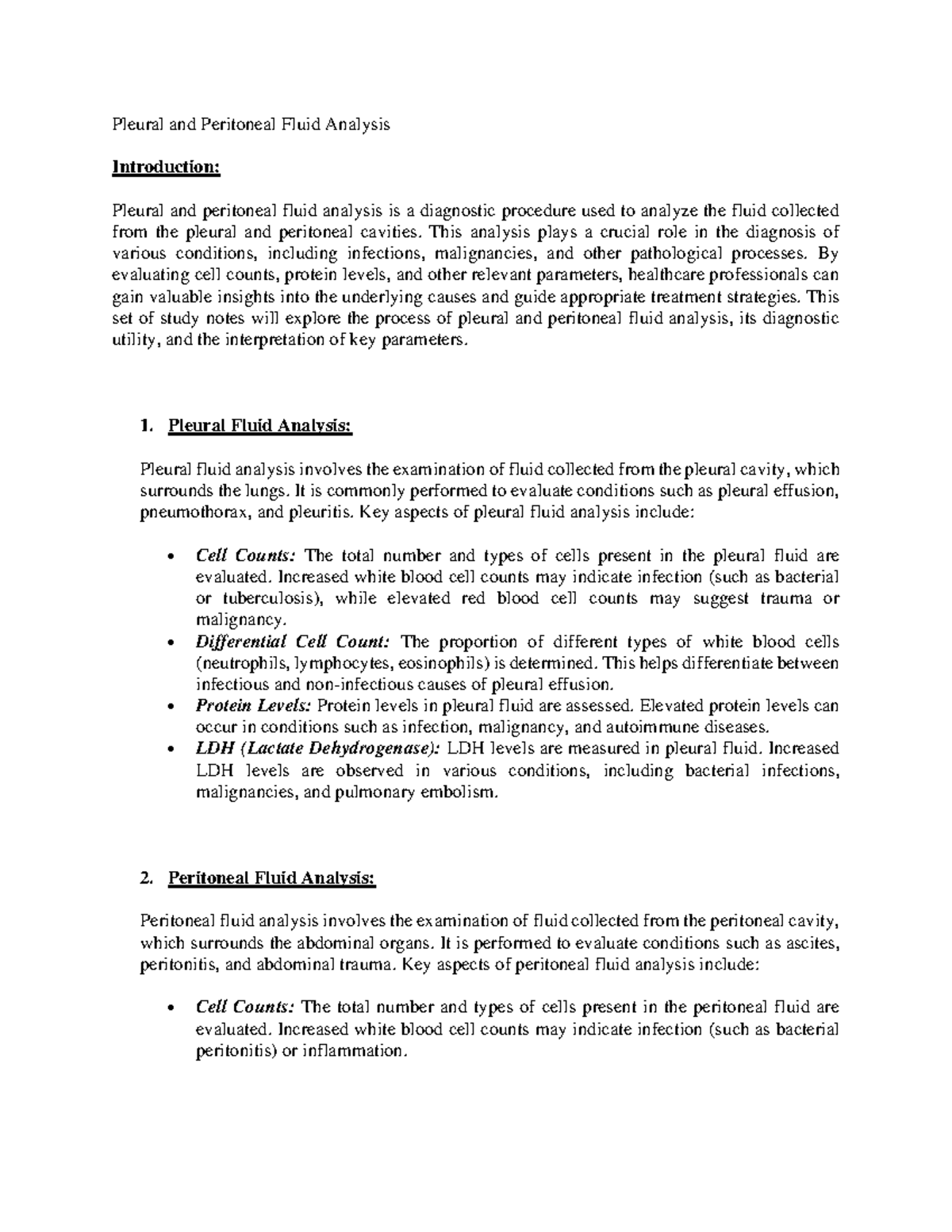 87 - Pleural and Peritoneal Fluid Analysis - Pleural and Peritoneal ...