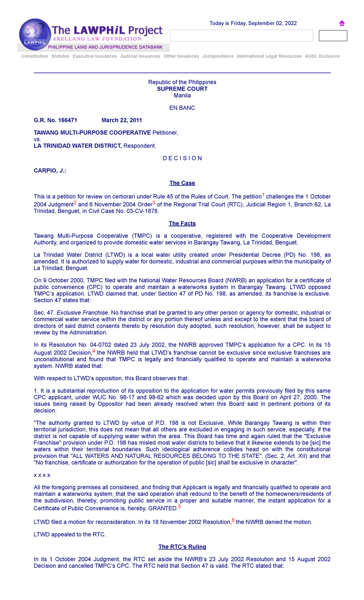 1 G.R. No. 166471 Tawang Multi-purpose - Constitution Statutes ...