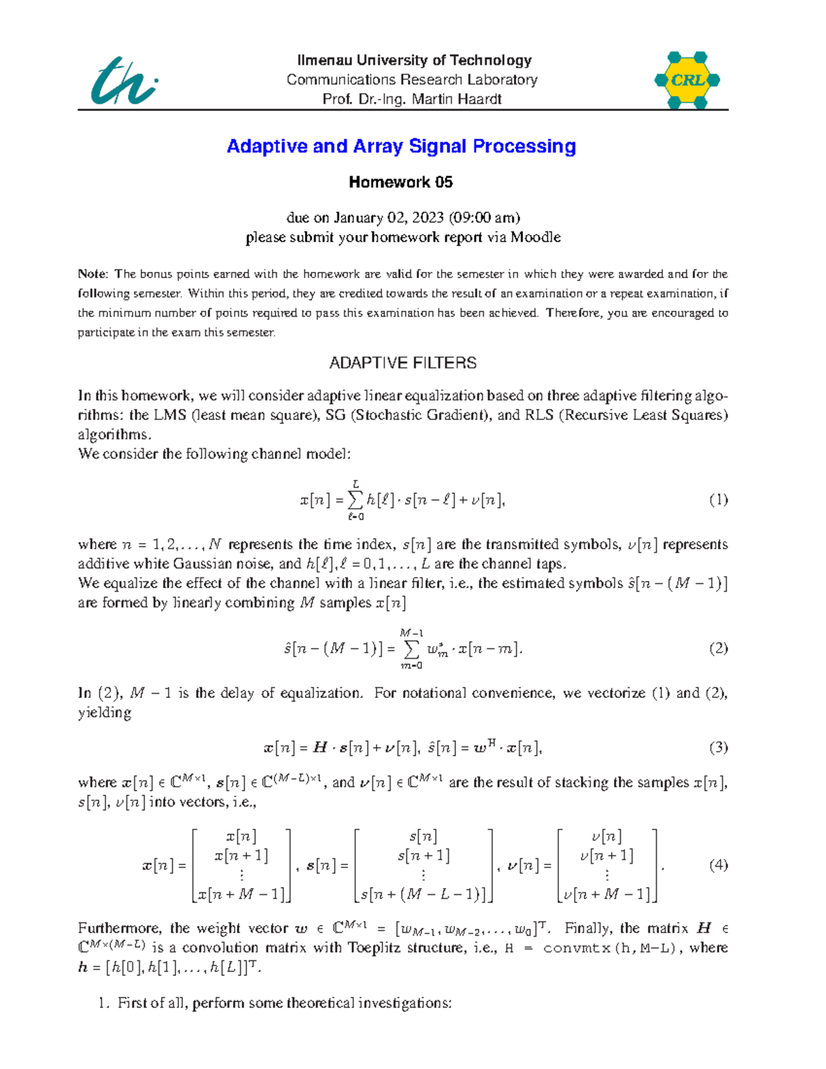 Mscsp 2022Wi Se AASP HW05 - Ilmenau University of Technology Communications Research Laboratory ...