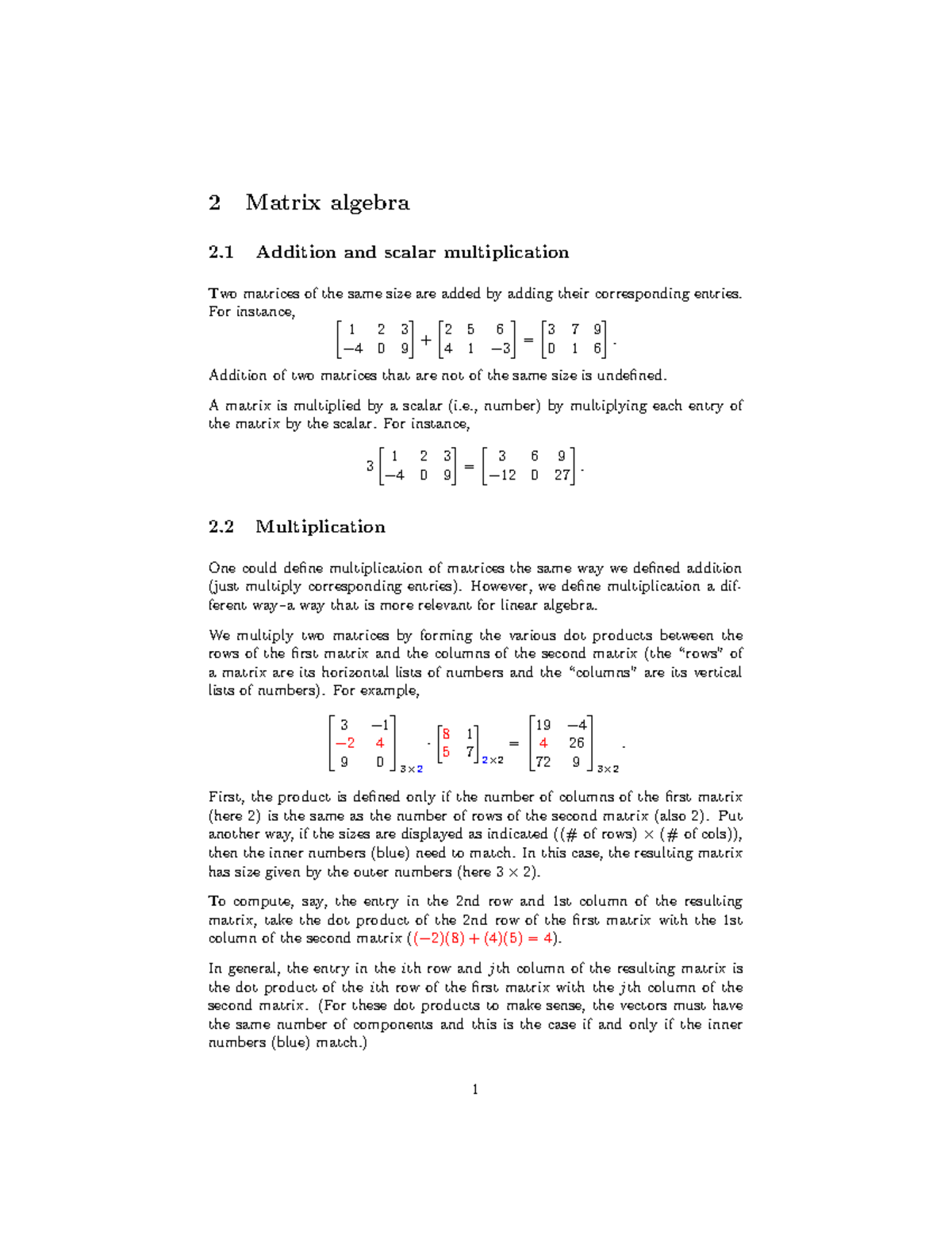 Matrix worksheet - 2 Addition and scalar multiplication Two matrices of ...
