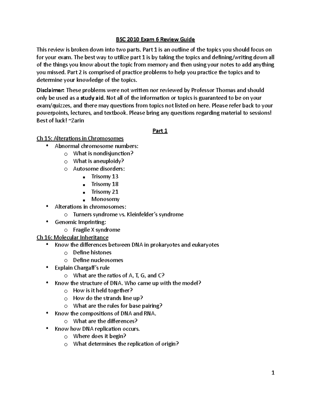 Bsc 2010 final exam review key - BSC 2010 Exam 6 Review Guide This review is broken down into ...