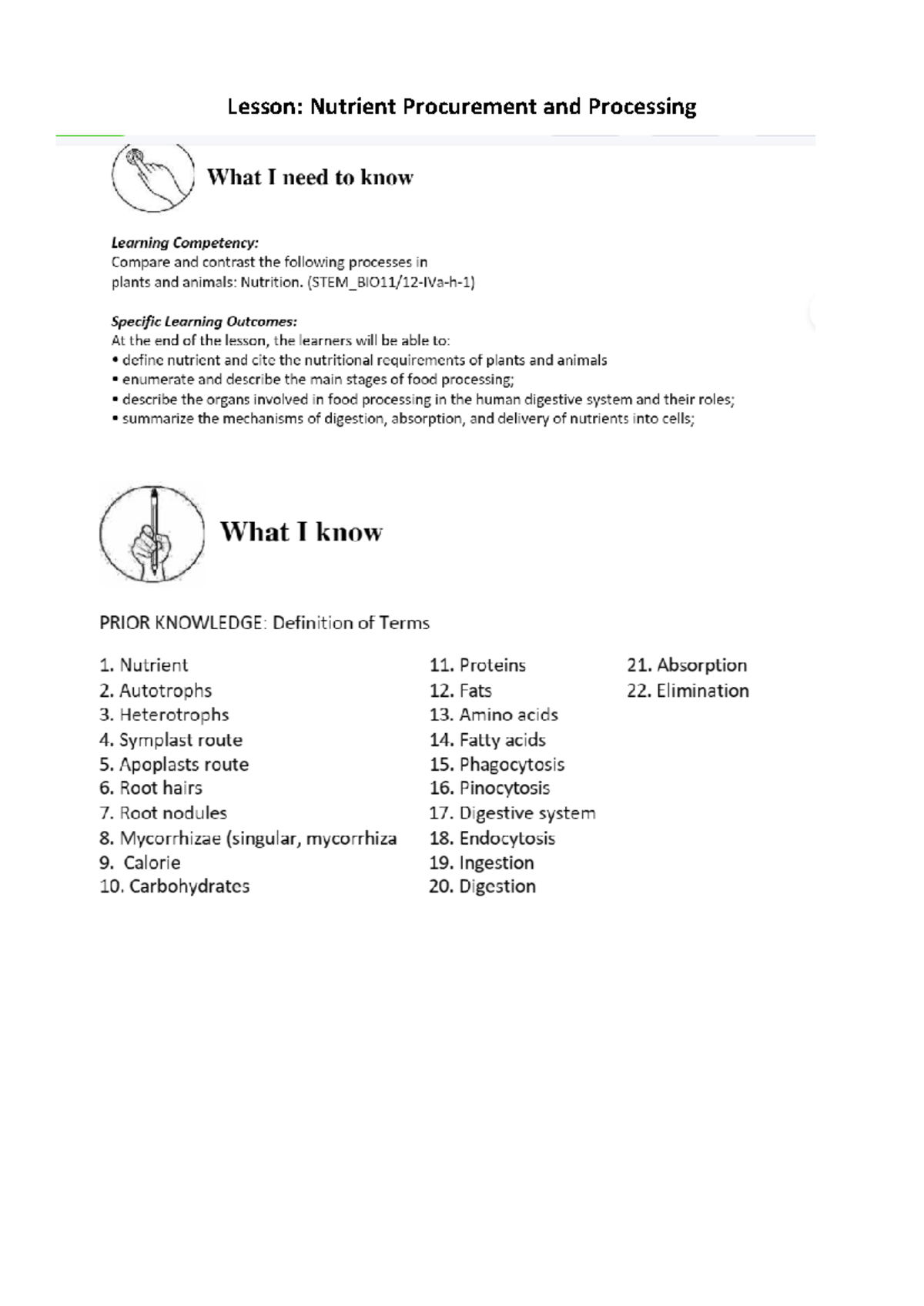 Module-2 - BIOLOGY - Biology - Lesson: Nutrient Procurement and Processing Photosynthesis ...