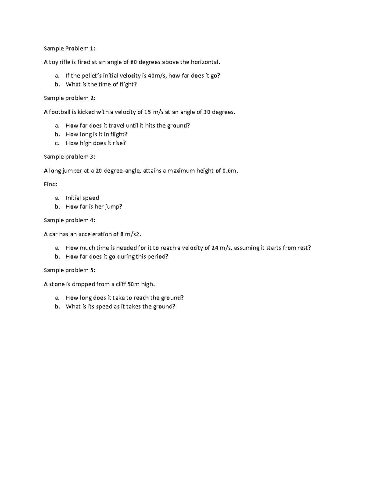 Sample Problems for PT - Physics - Sample Problem 1: A toy rifle is ...