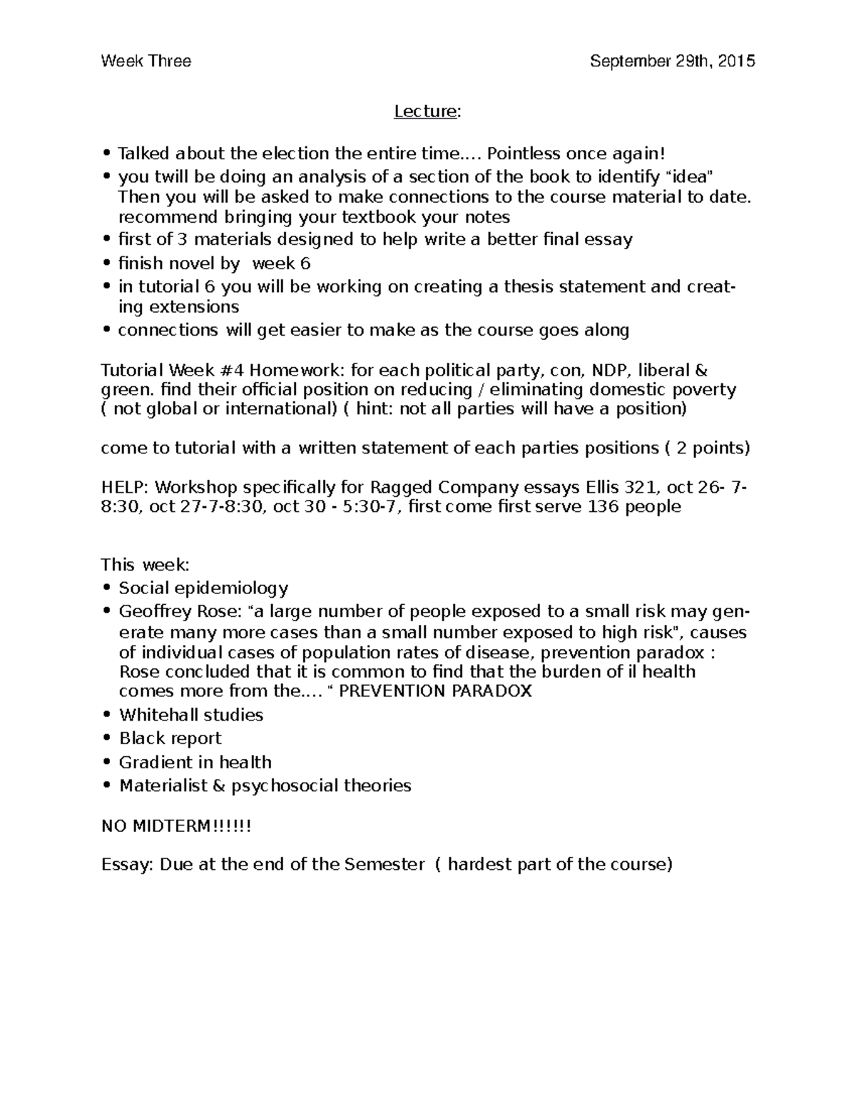 Lecture notes, lecture 3 - Week three - Week Three September 29th, 2015 ...