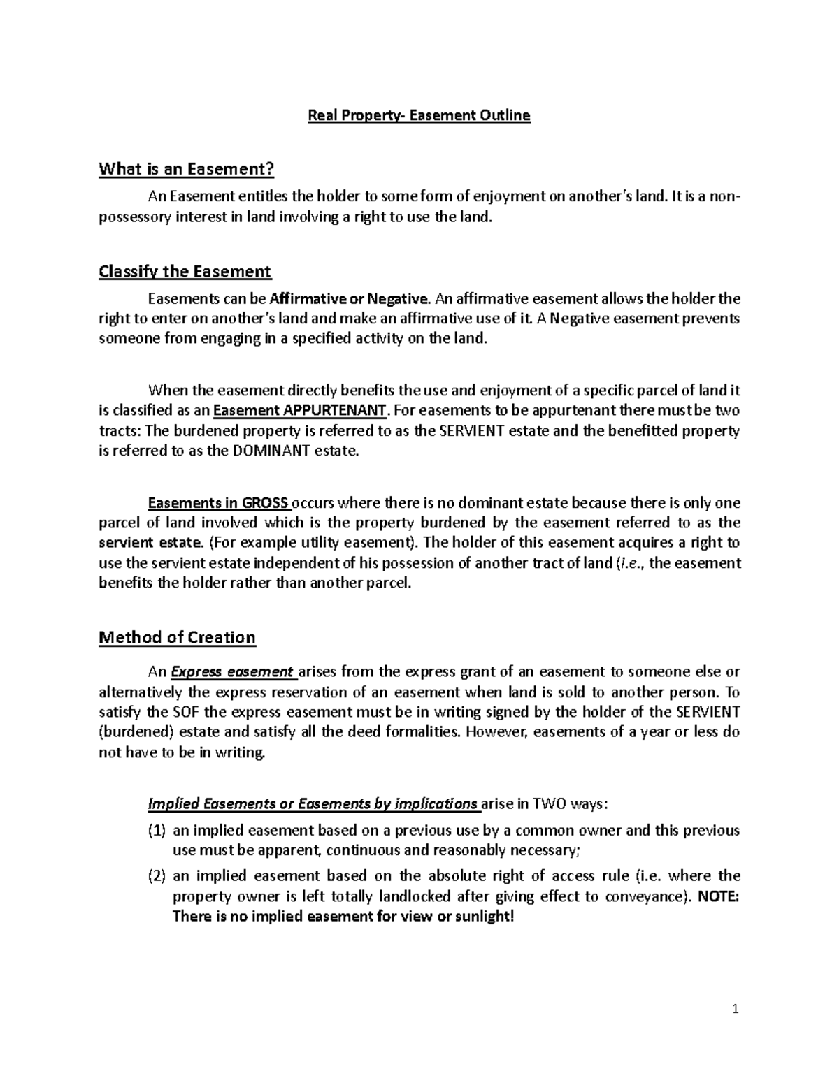 Easement Outline (Session 10-W23) - Real Property‐ Easement Outline ...