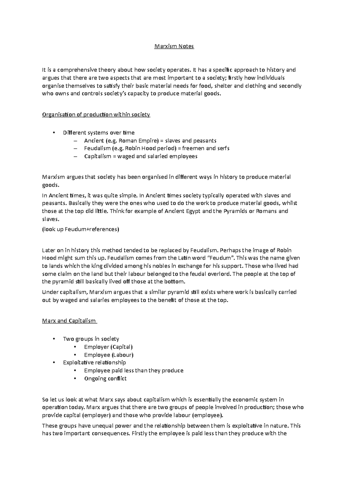 Lecture notes, lecture 1 - Marxisms theories and key concepts - Marxism ...