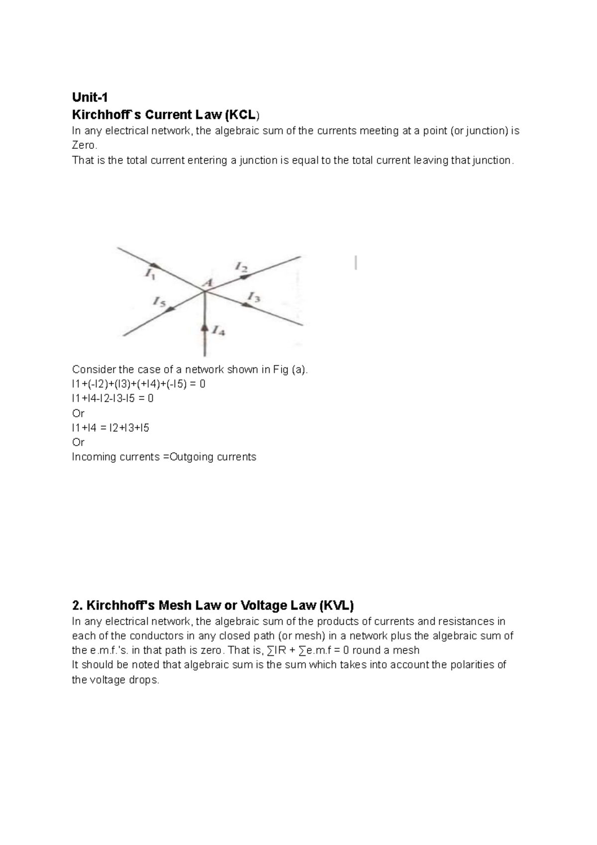 Basic electrical engineering - Google Docs - Unit- Kirchhoff`s Current ...