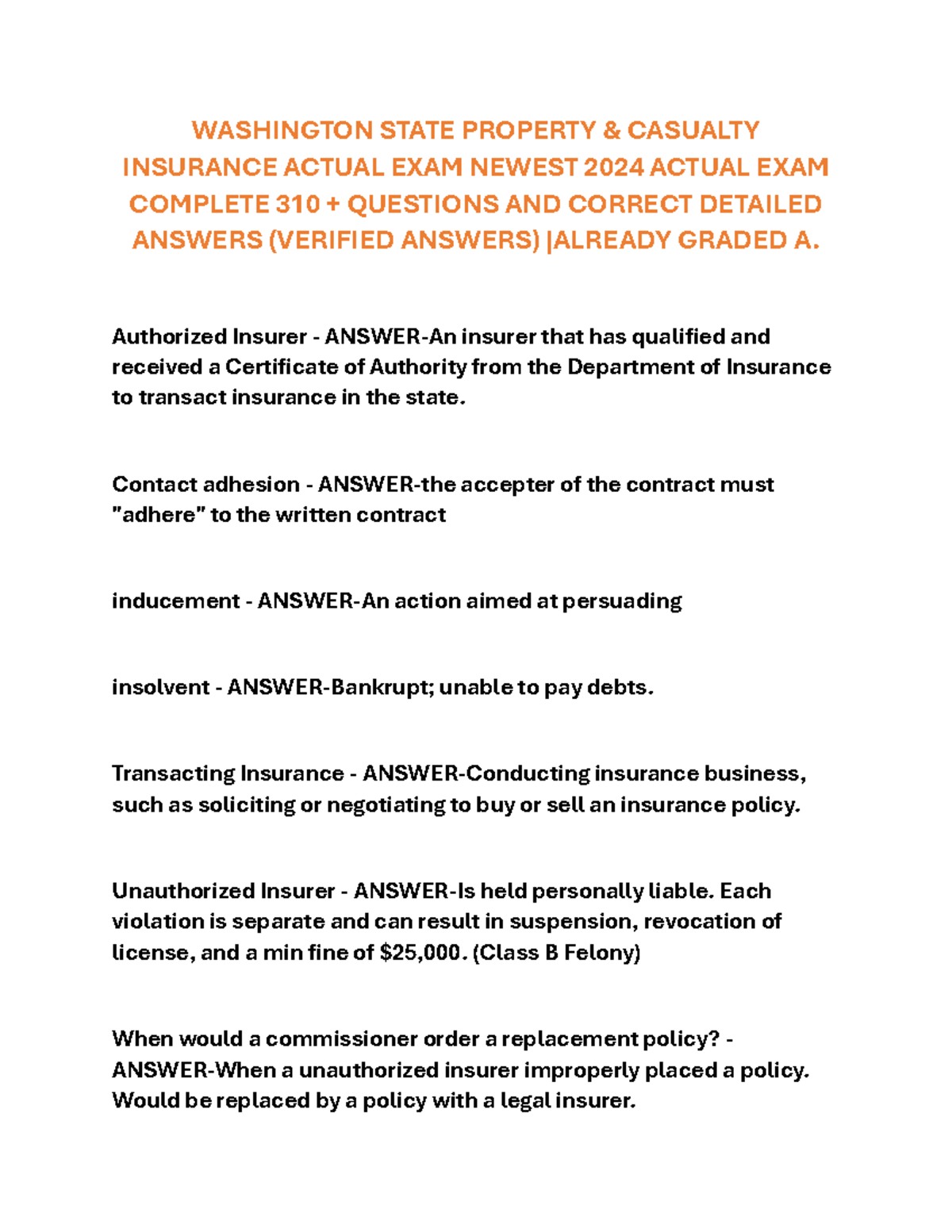 Washington State Property - WASHINGTON STATE PROPERTY & CASUALTY ...