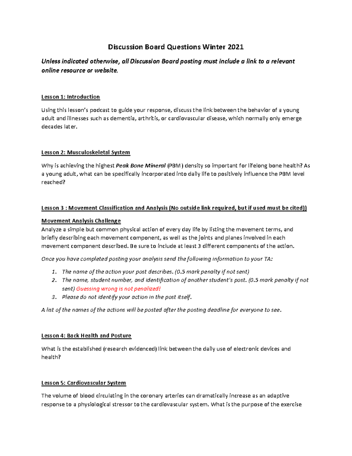 List of Discussion Board questions Winter 2021 - Discussion Board ...