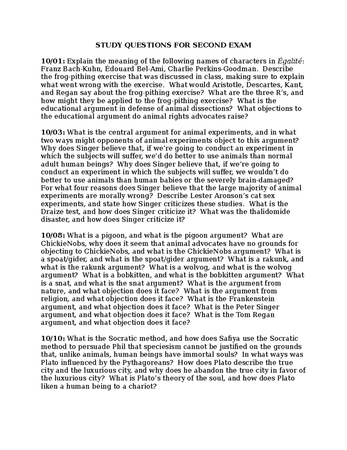 Study Questions Exam 2 - Professor: Timothy Eves - STUDY QUESTIONS FOR ...