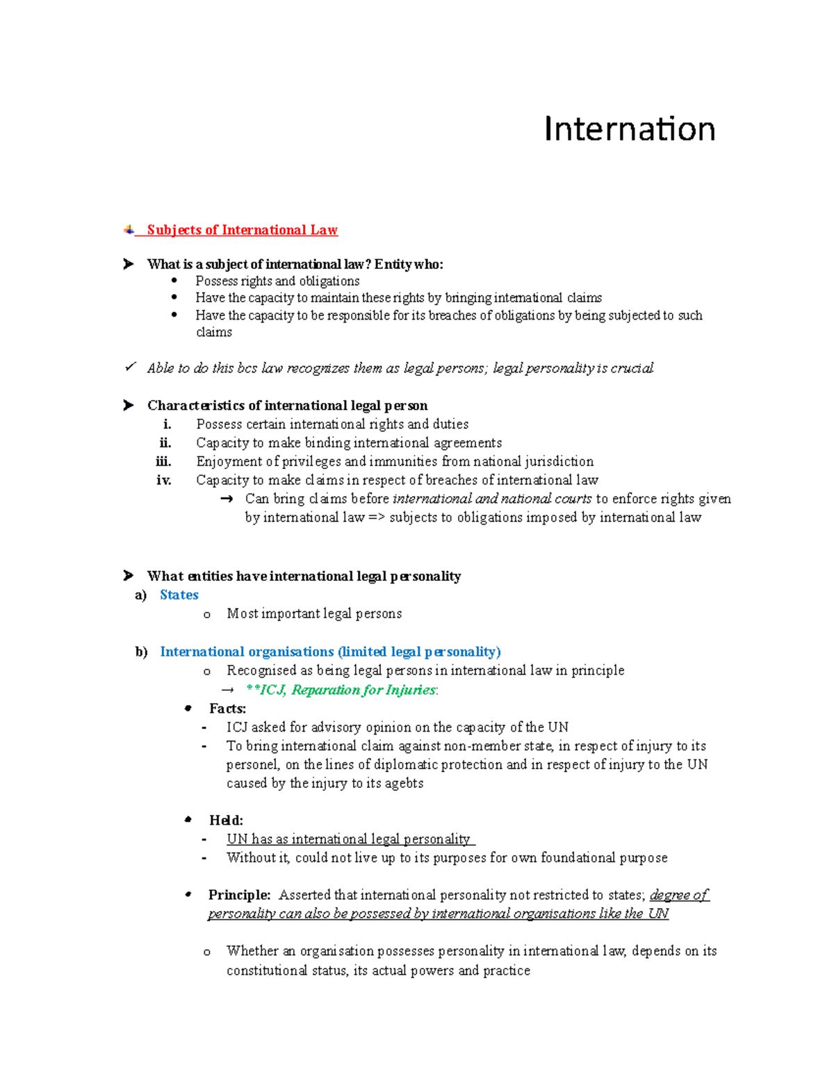 International personality and Aspects of Statehood - Subjects of ...