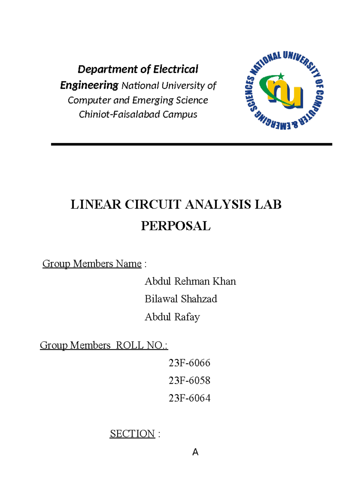 LCA LAB Project Perposal - Department of Electrical Engineering ...
