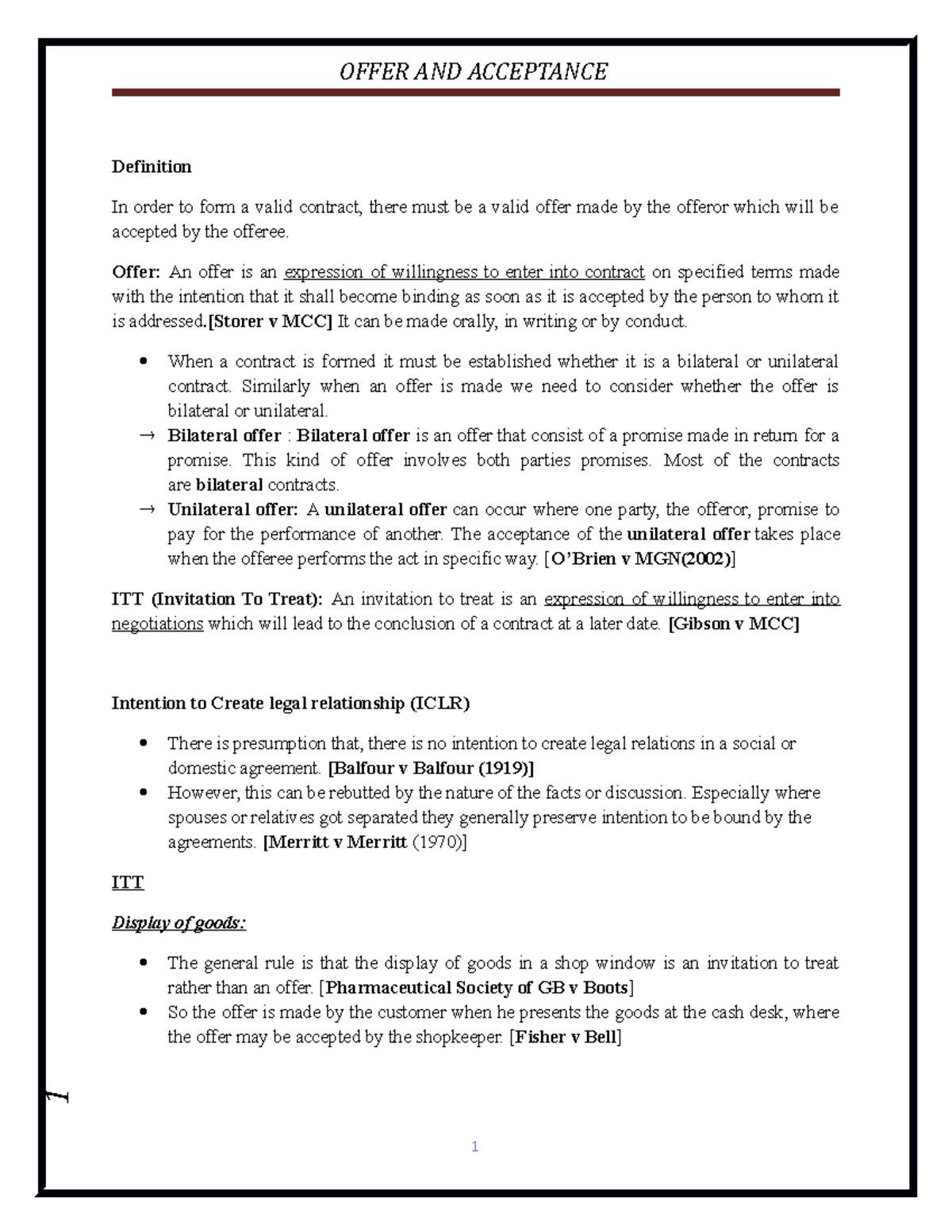 Offer and acceptance - Problem solve - Definition In order to form a ...