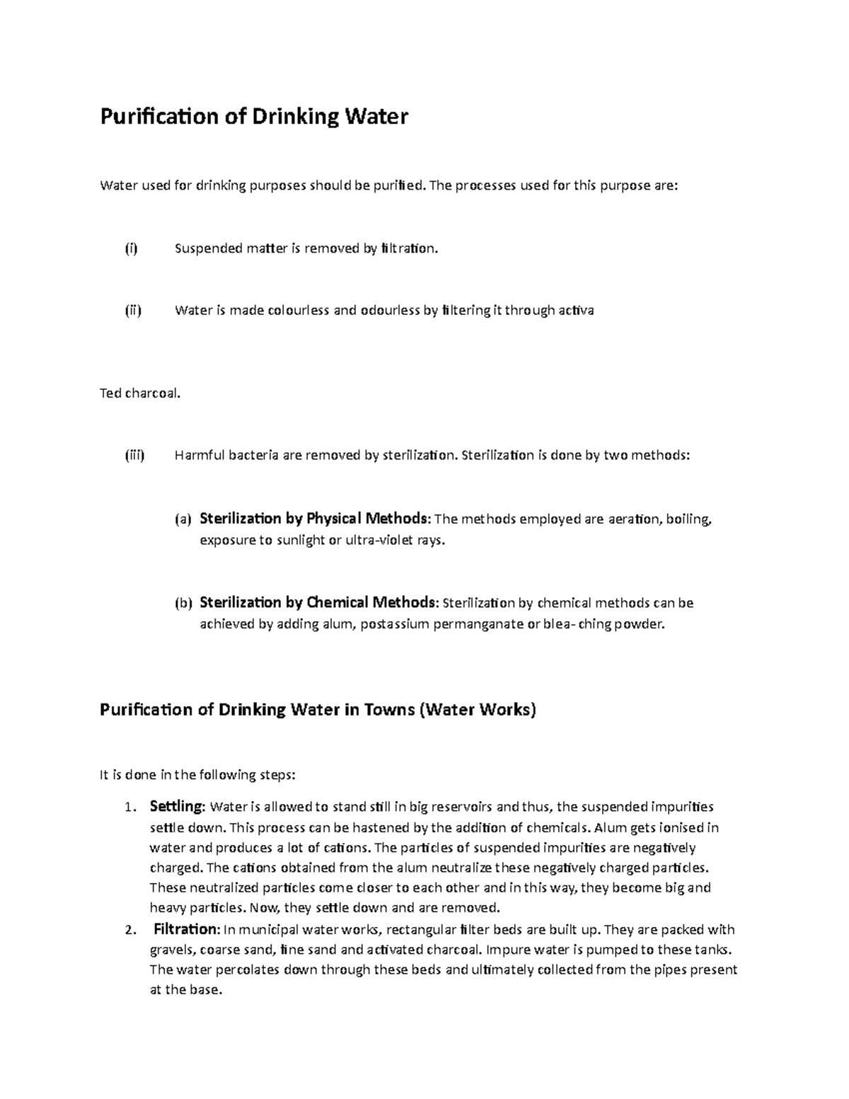 Purification of drinking water - Purification of Drinking Water Water ...