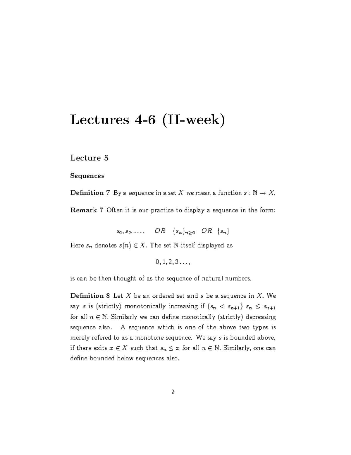 Week2 - Real Analysis - Lectures 4-6 (II-week) Lecture 5 Sequences ...