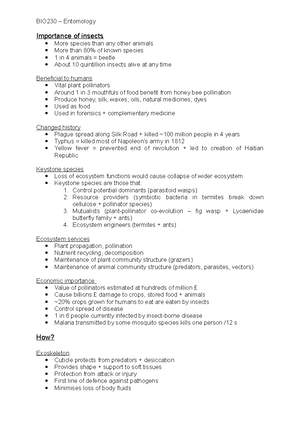 BIO230 Notes-Entomology - BIO230 Notes- Entomology Insects every type ...