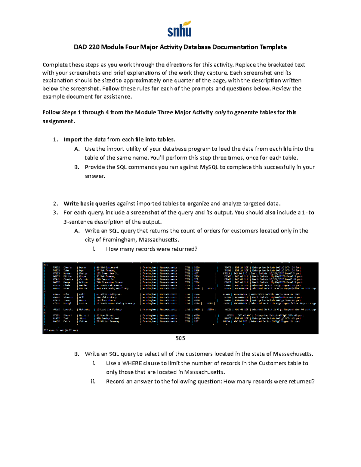 Shakiyla James DAD 220 Module Four Major Activity Database ...