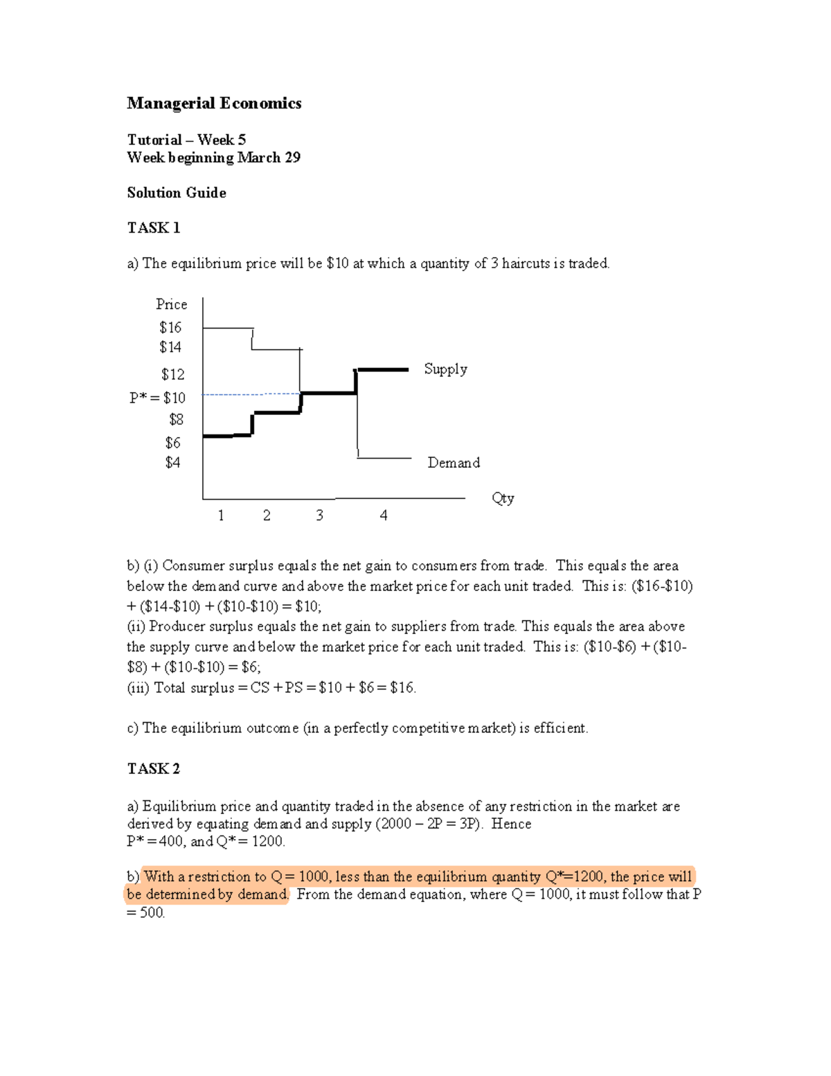 Tutorial 4 Solutions - Managerial Economics Tutorial – Week 5 Week ...