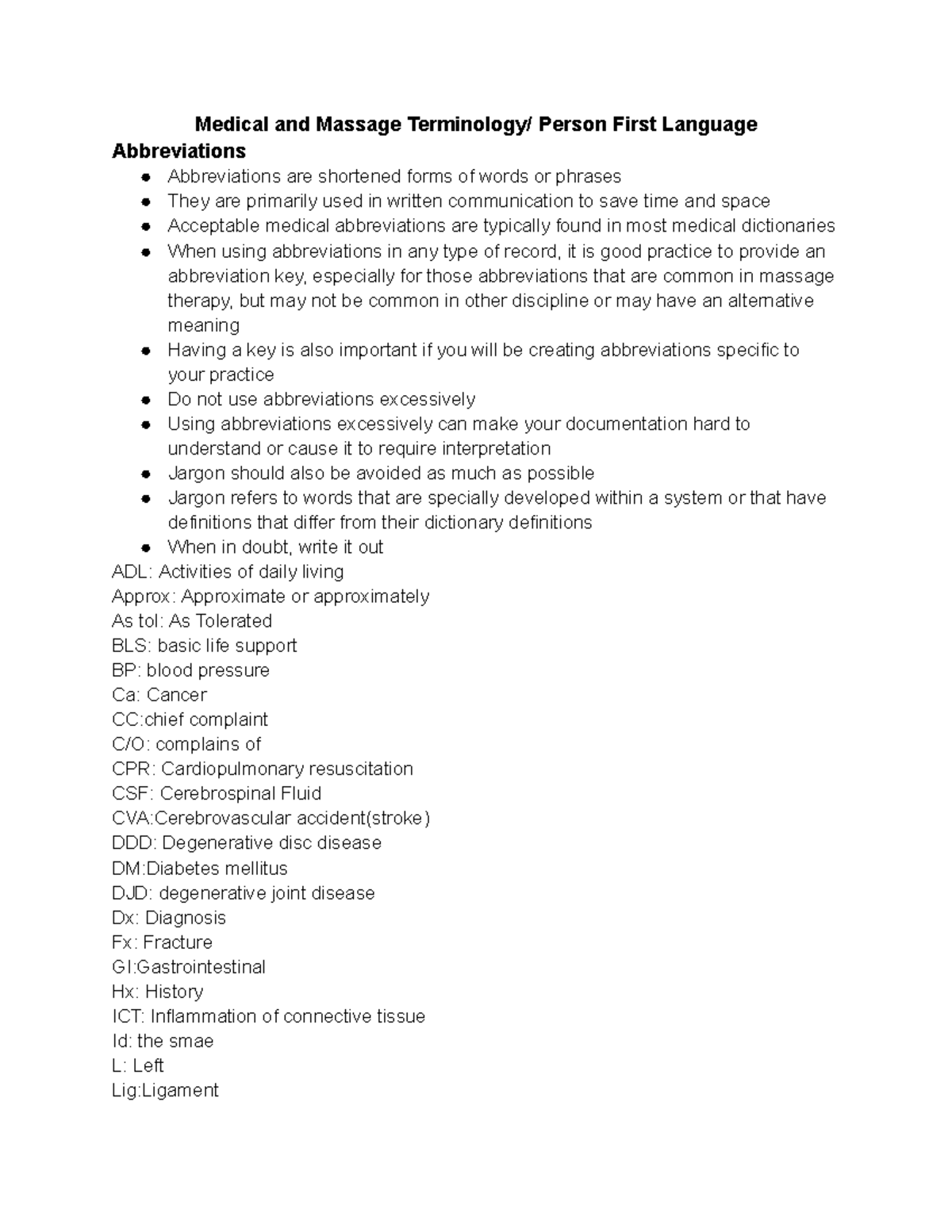 R.Intro Lecture 4 - Medical and Massage Terminology/ Person First ...