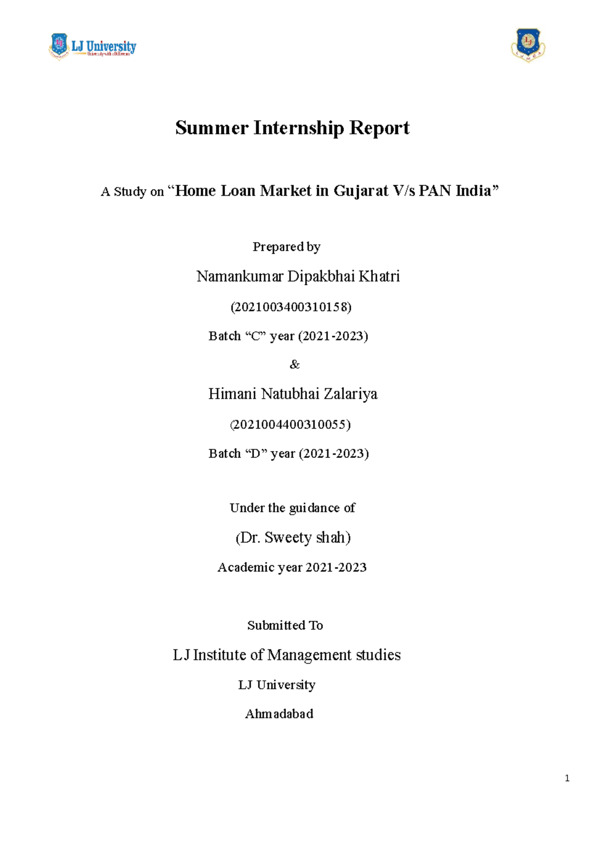 Summer internship Report naman and himani - Summer Internship Report A Study on “ Home Loan ...