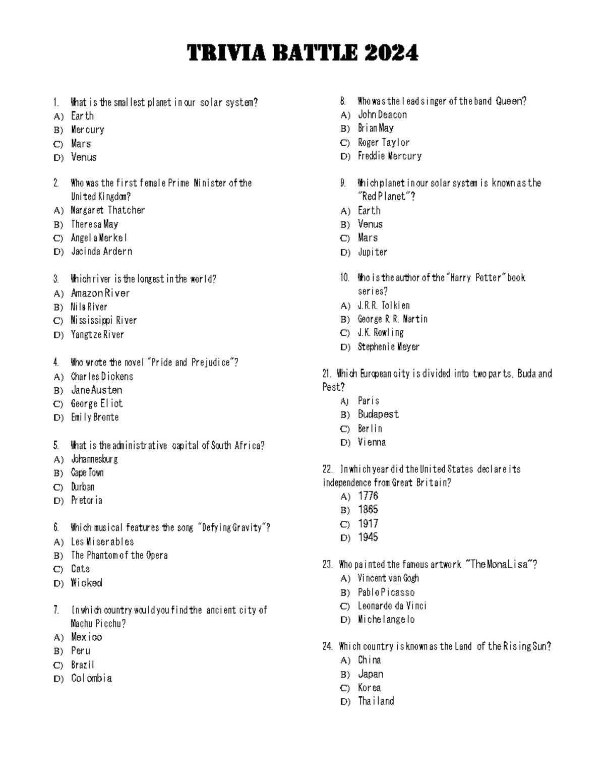 Trivia Battle 2024 - ffffff - TRIVIA BATTLE 2024 1. What is the ...