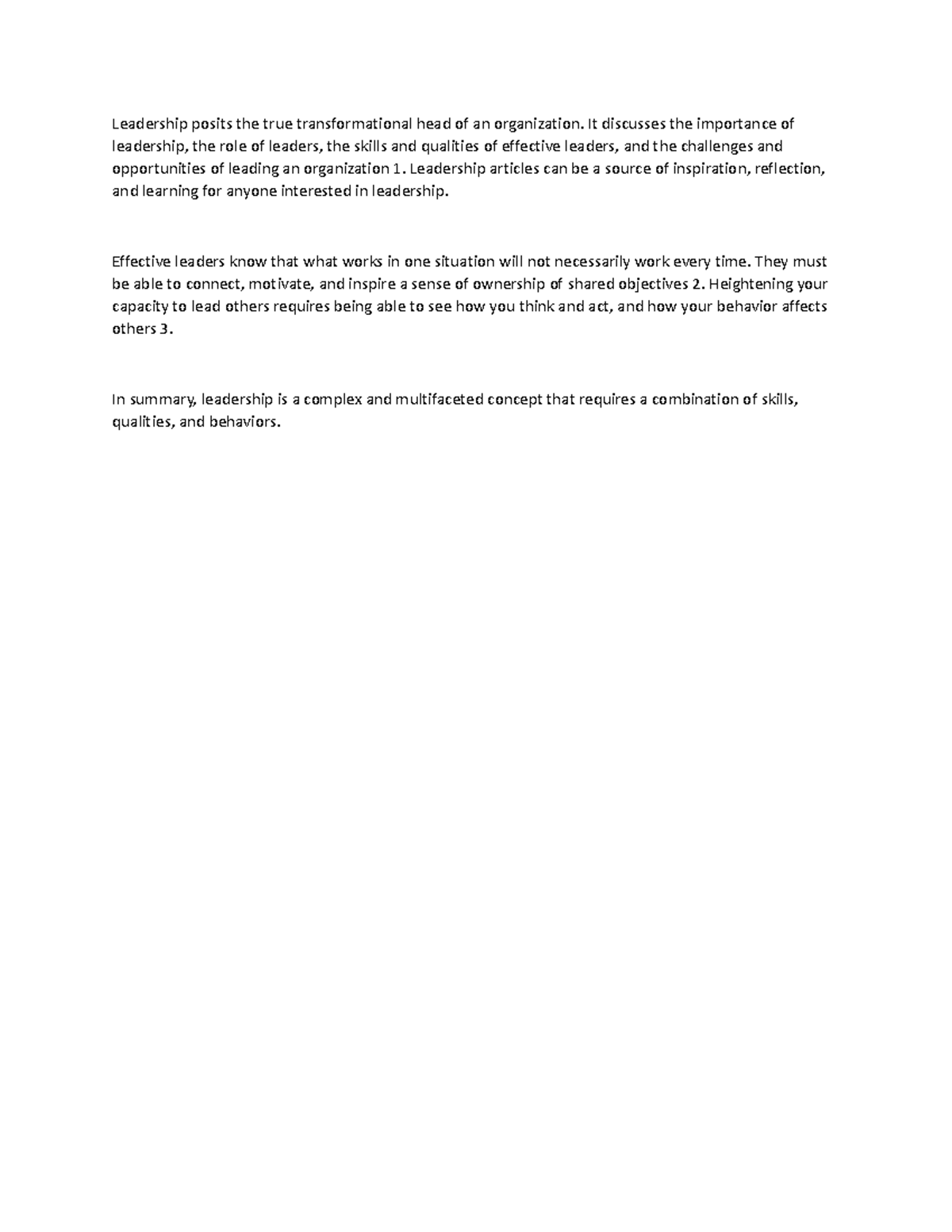 Article on Leadership - Leadership posits the true transformational ...