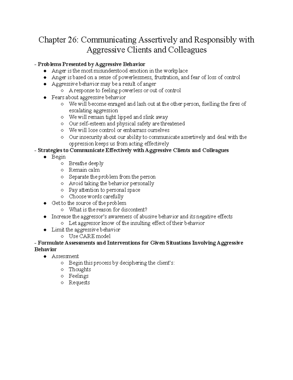 Chapter 26 Communicating Assertively and Responsibly with Aggressive ...