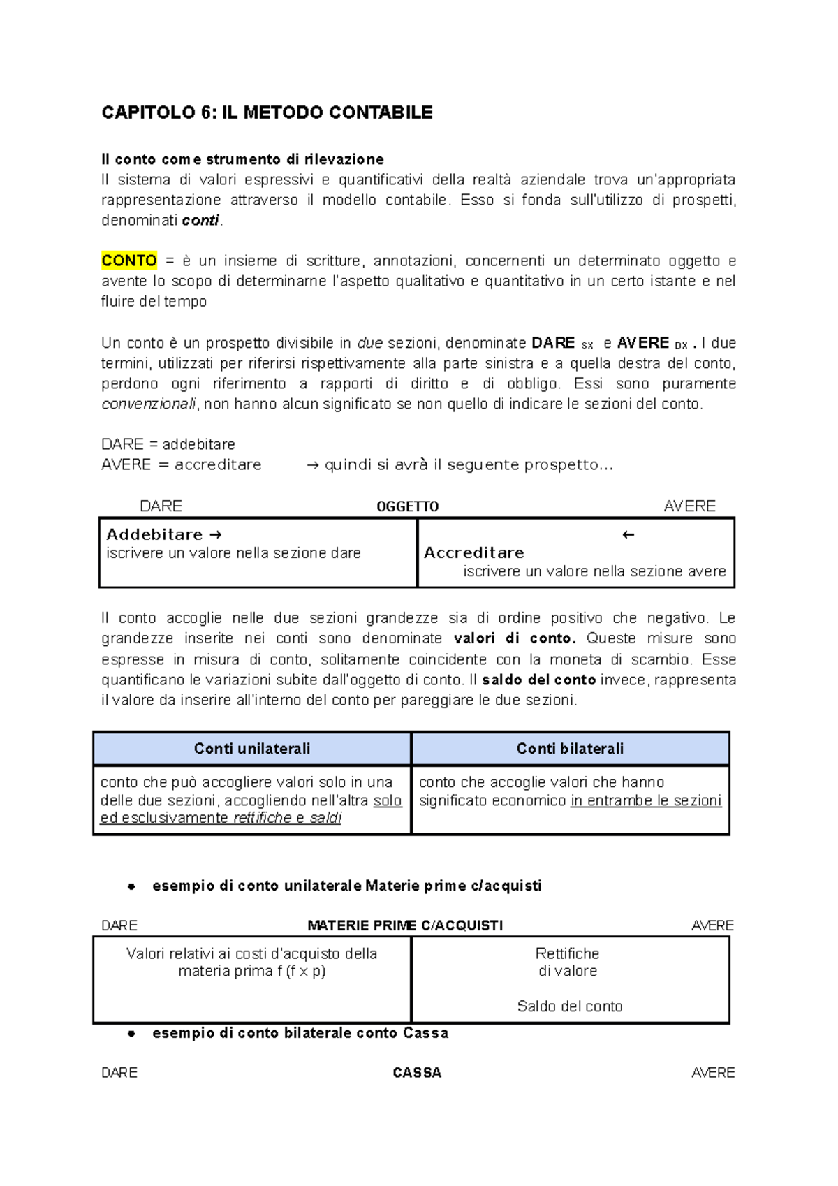 Il metodo contabile - CAPITOLO 6: IL METODO CONTABILE Il conto come ...