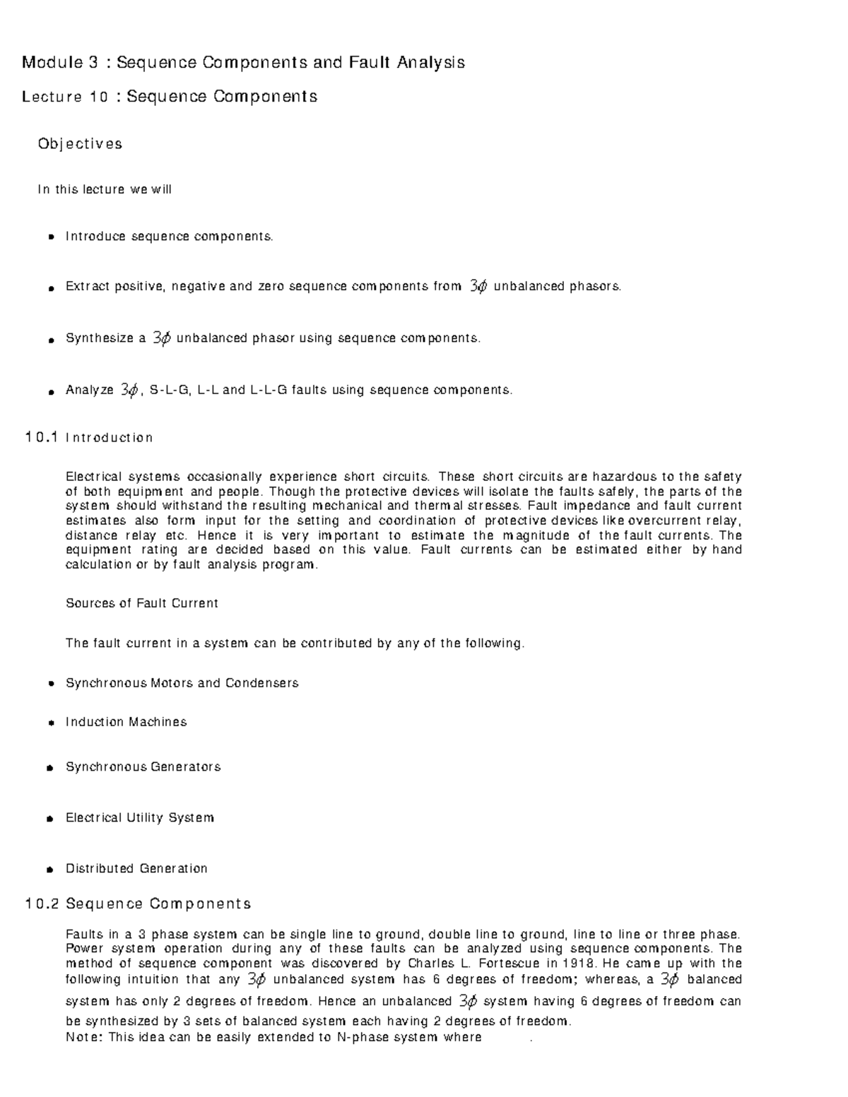Lecture-10 - Sequence Components and Fault Analysis: Sequence Components - Module 3 : Sequence ...