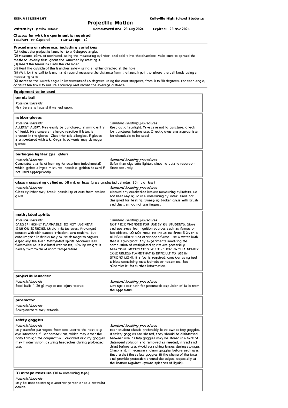 Projectile-motion - mm,m,mm - tennis ball Potential hazards May be a ...
