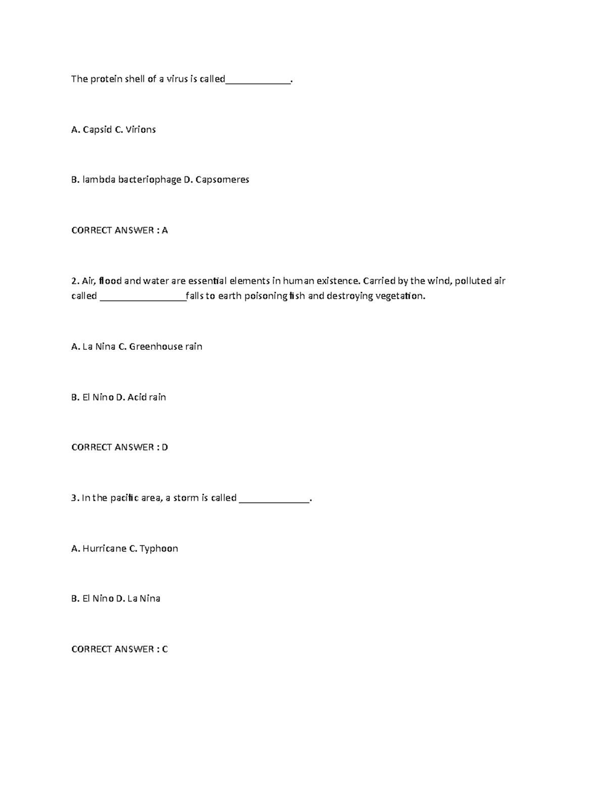 General Eduction - REVIEW NOTES - The protein shell of a virus is ...