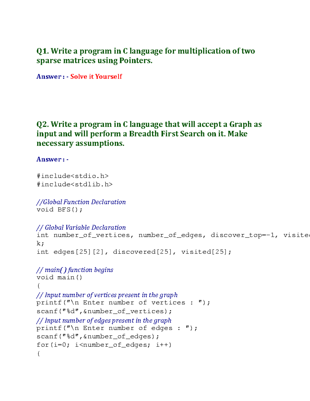 Mcs25 Mcsl 025 Assignment Solution Q1 Write A Program In C