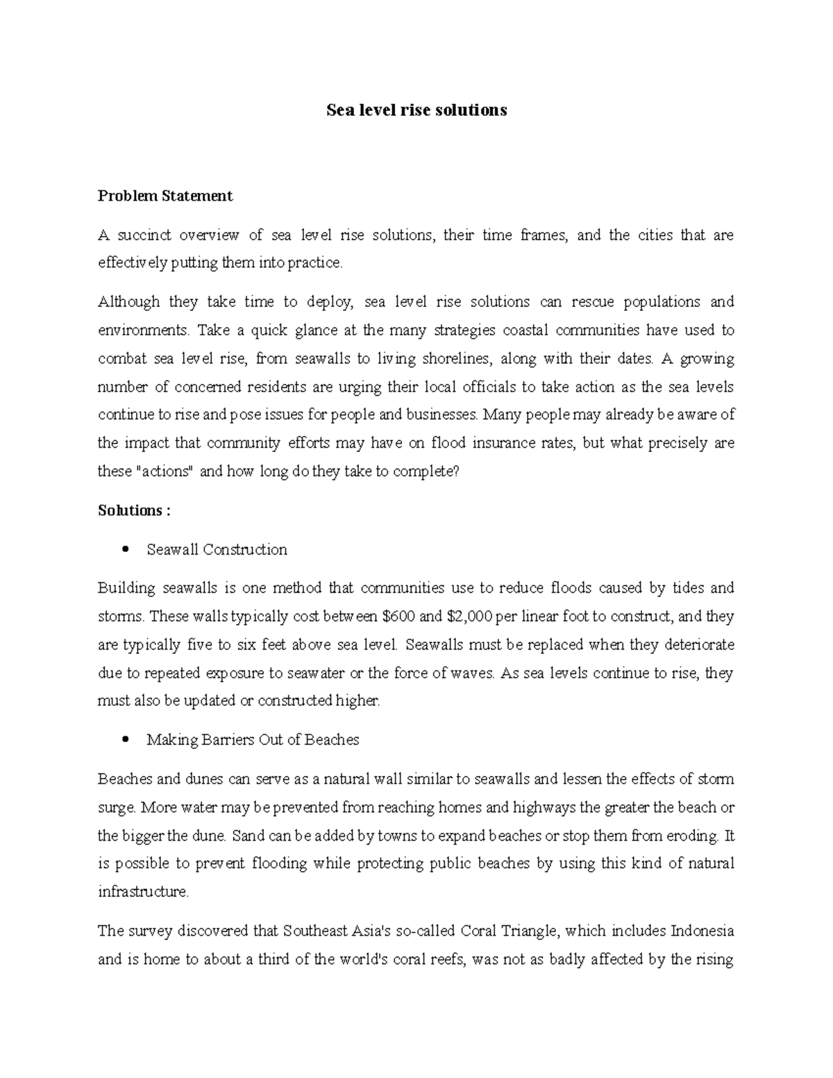 3 - example of essay. - Sea level rise solutions Problem Statement A ...