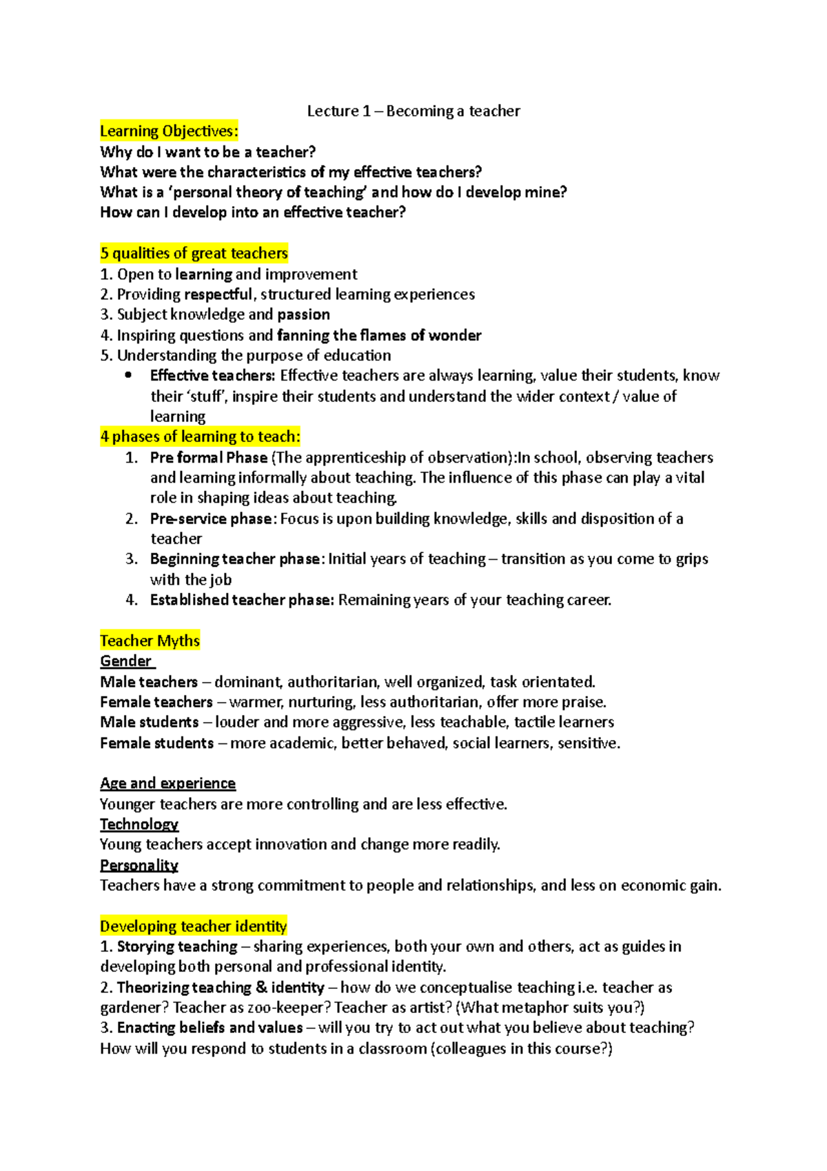 Lecture 1 - Lecture 1 – Becoming a teacher Learning Objectives: Why do ...