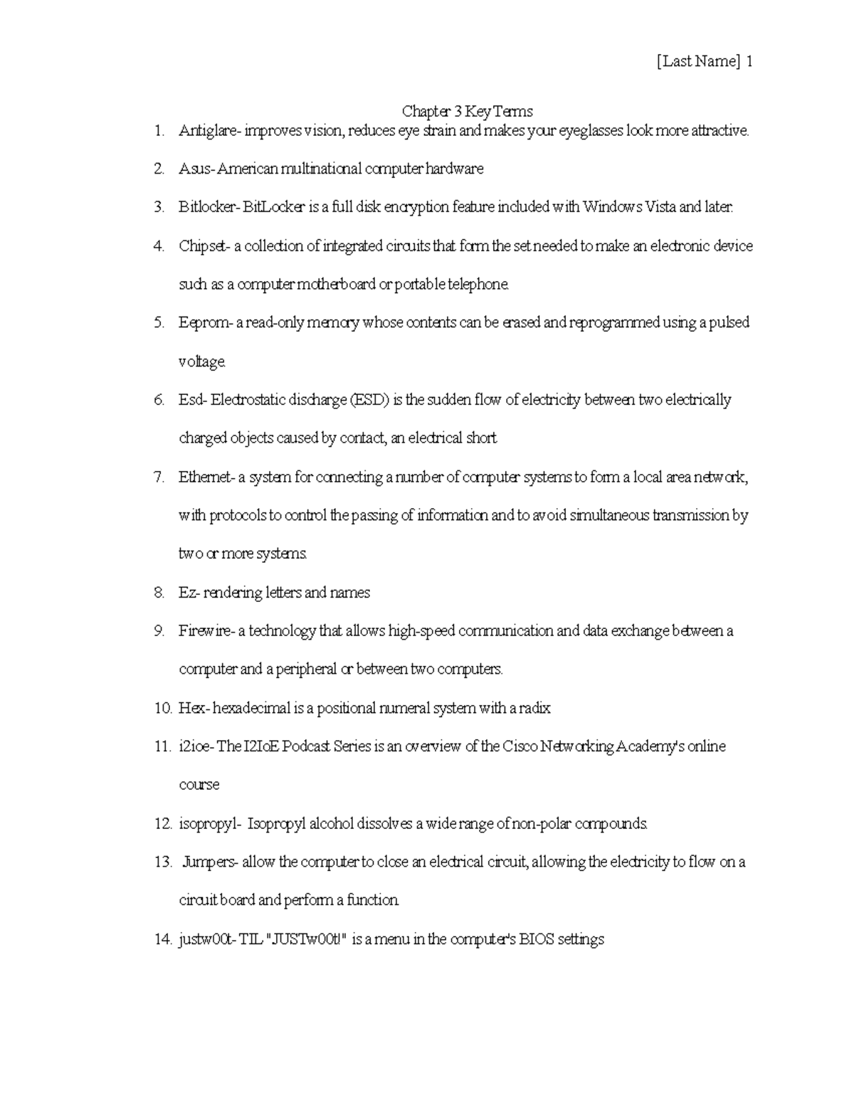IT Essentials Chapter 3 Key Terms - [Last Name] 1 Chapter 3 Key Terms ...