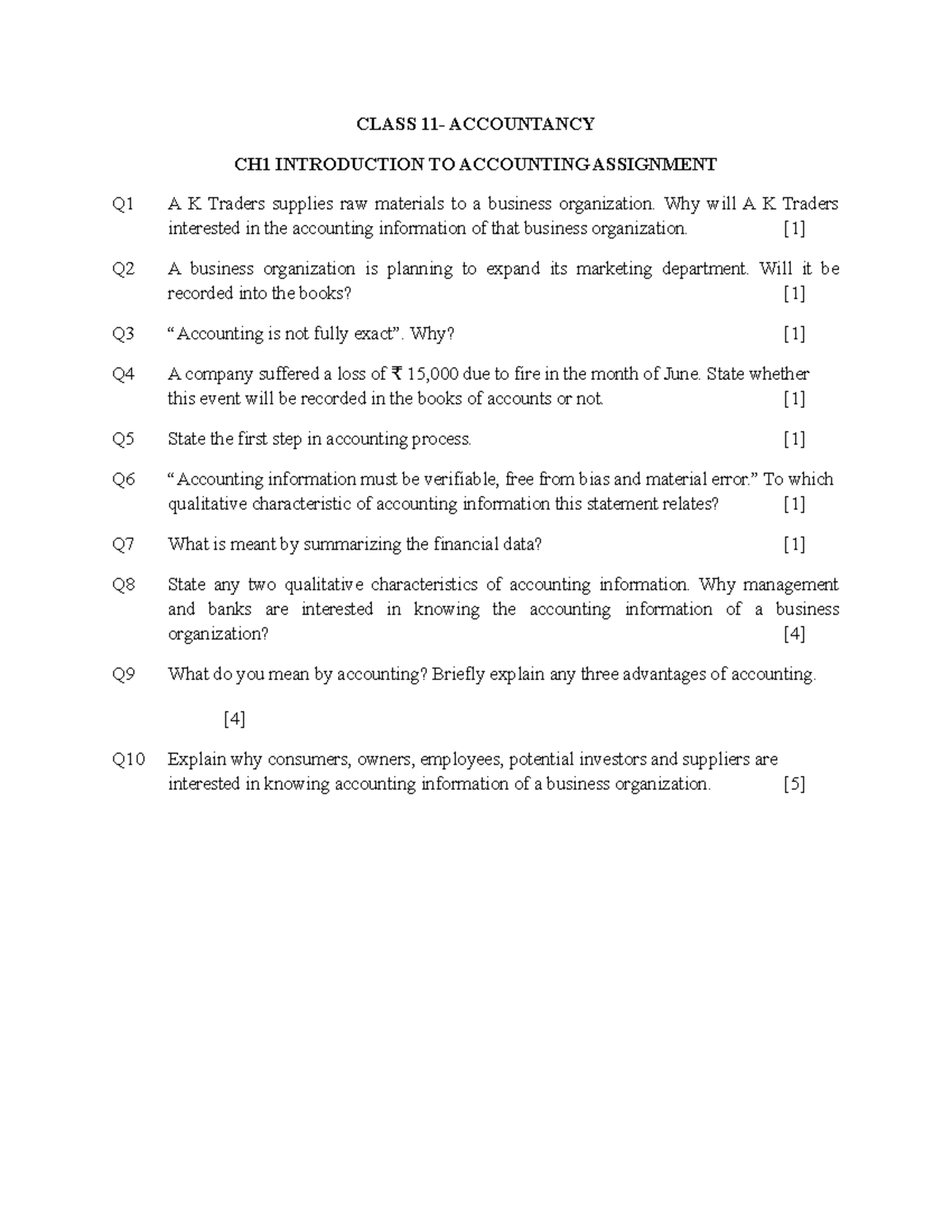 Accountancy assignment Ch 1 class 11 22-23 - CLASS 11- ACCOUNTANCY CH1 ...