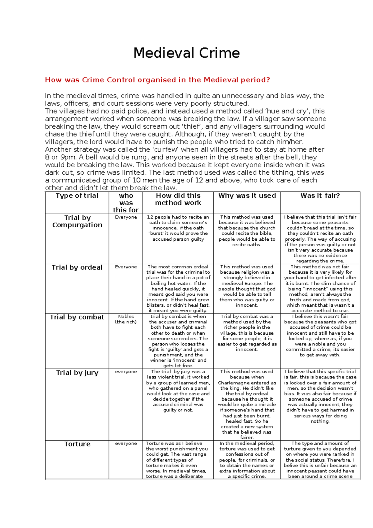 Medieval Crime - Medieval Crime How was Crime Control organised in the ...