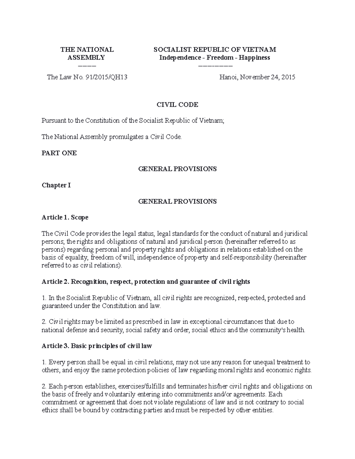 Civil Law - fewfewf - THE NATIONAL ASSEMBLY - SOCIALIST REPUBLIC OF ...